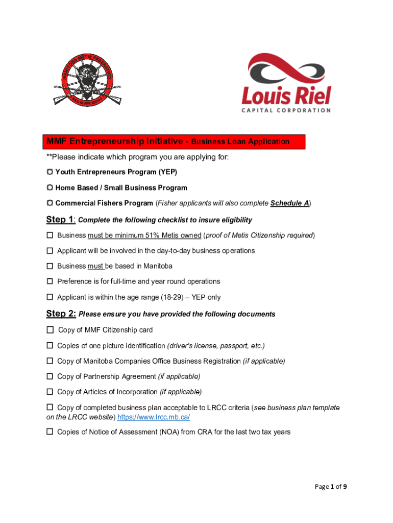 Fillable Online MMF Entrepreneurship Initiative - Business Loan ...