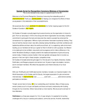 Fillable Online Sample Script for Recognition Ceremony Mistress of ...