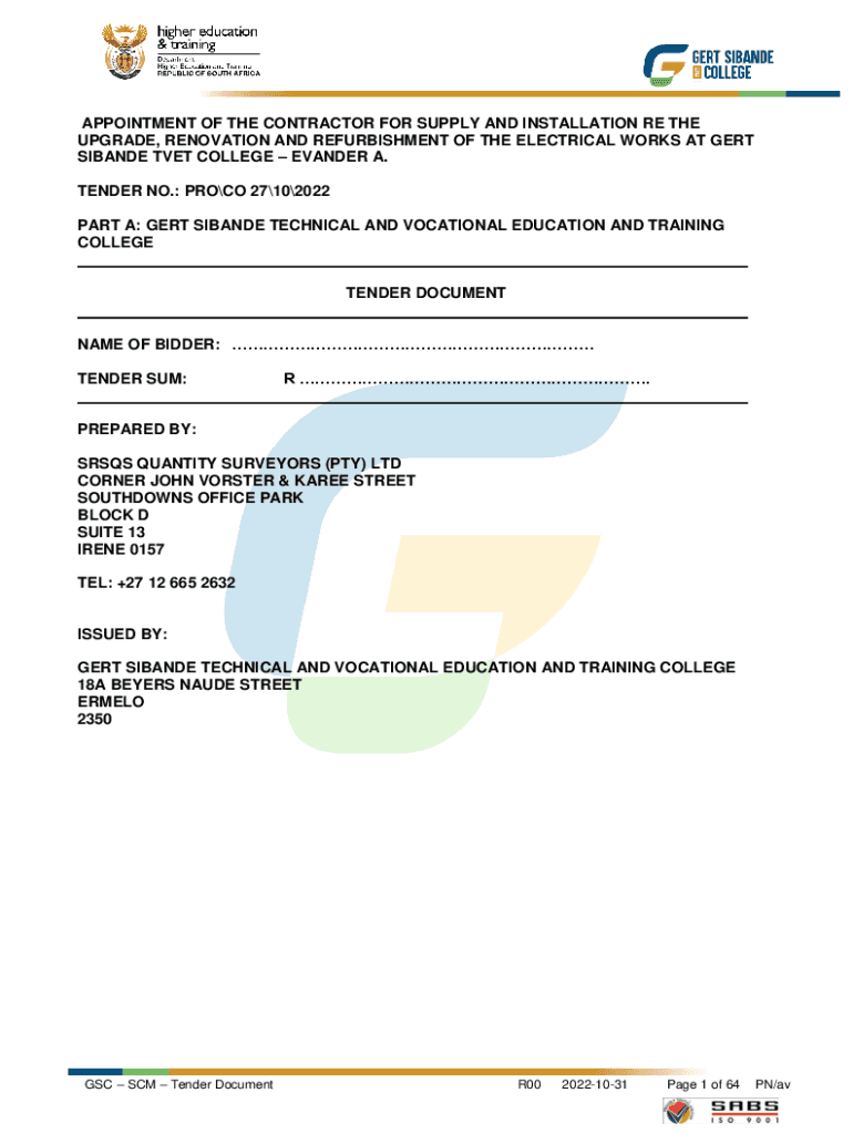 Fillable Online Scope of Work - Evander A - Gert Sibande TVET College ...