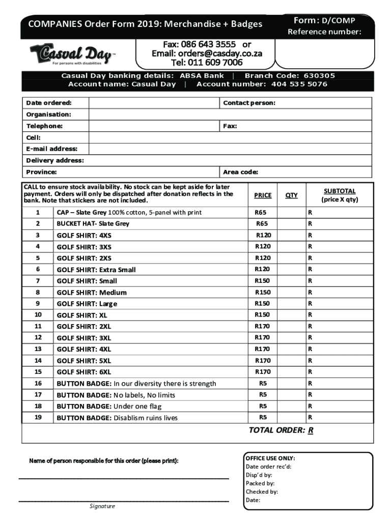 Fillable Online 2019 Form DCOMP Golf-Shirt Order Form Fax Email Print - pdfFiller