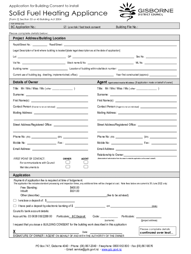 Fillable Online Application for Solid Fuel Burner - Form 2 - 127624 ...