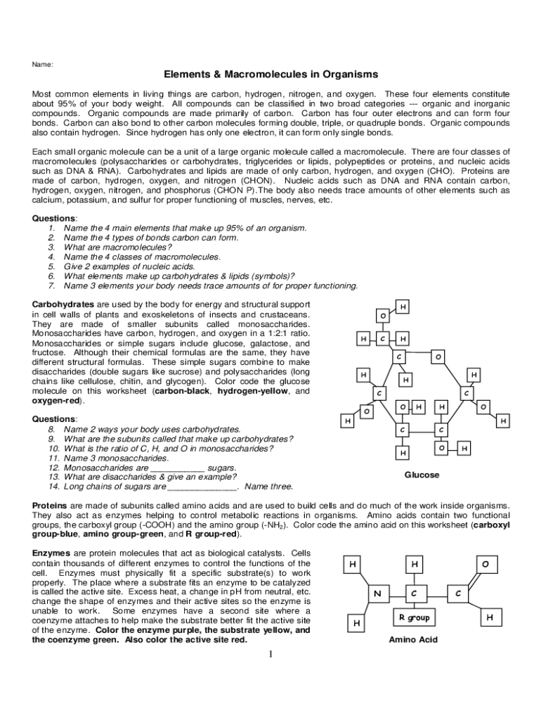 Fillable Online Organic Macromolecules Coloring Sheet Fax Email Print ...