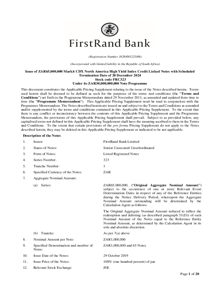 Fillable Online 1 The Standard Bank of South Africa Limited Issue of ...