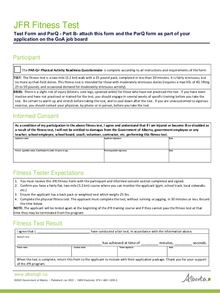 Fillable Online alis alberta JFR Fitness Test Information Sheet ...