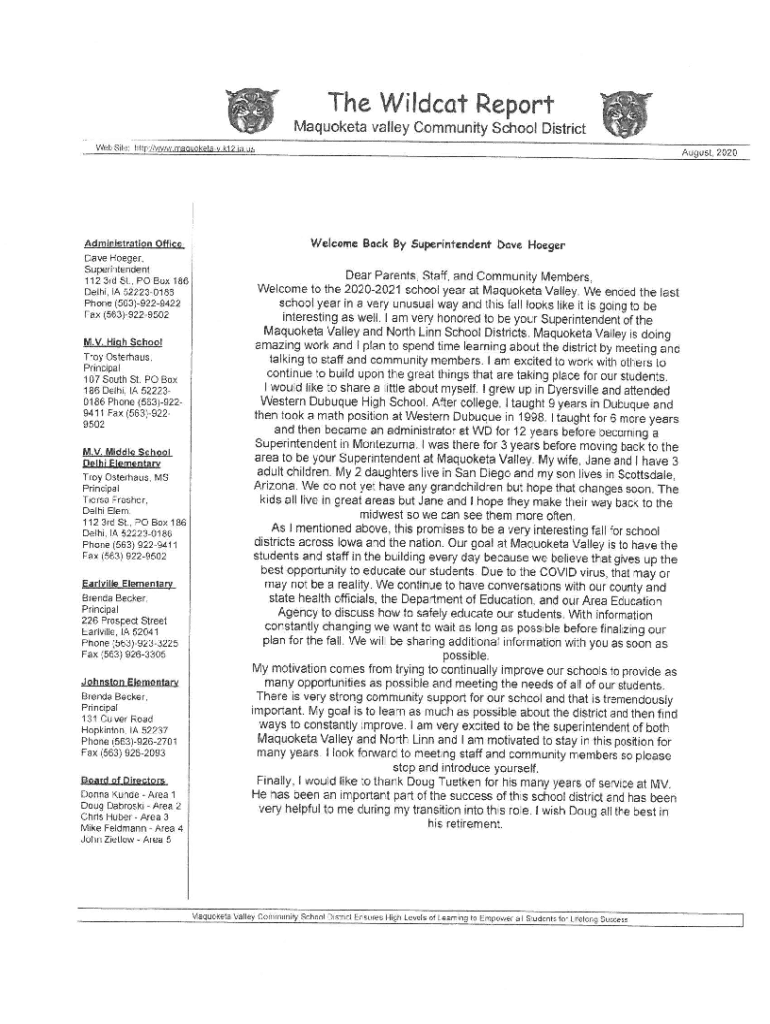 Fillable Online The Wildcat Report - Maquoketa Valley Fax Email Print - pdfFiller