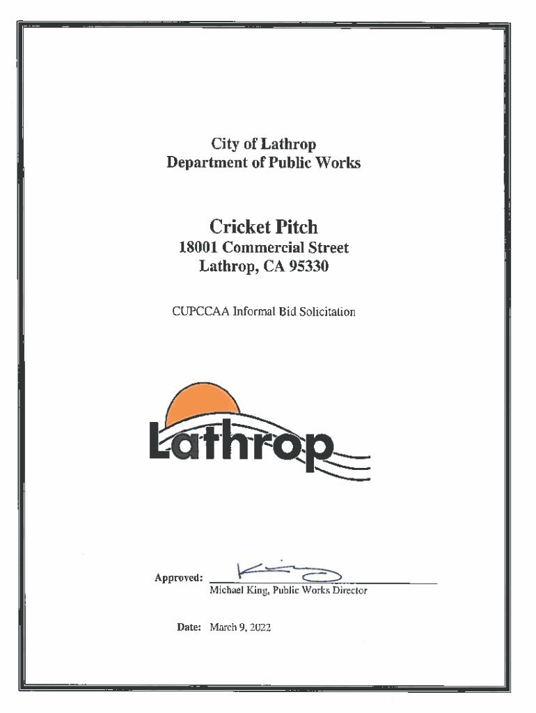 Fillable Online city of lathrop notice inviting bids - notice to ...