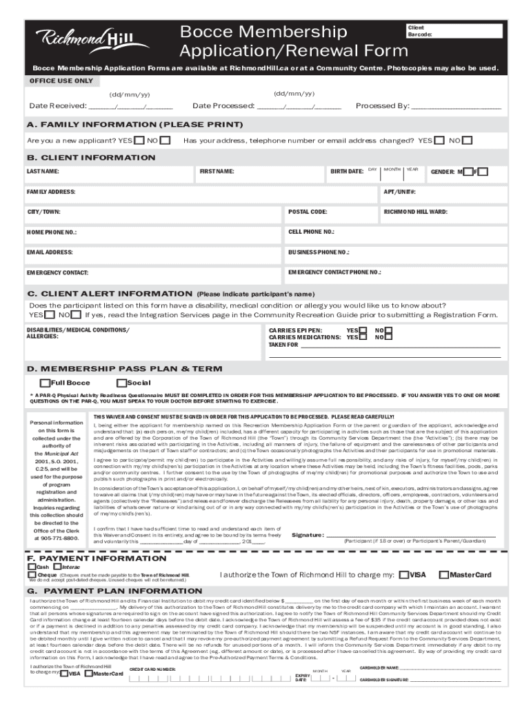Fillable Online Bocce Membership Application/Renewal Form Fax Email Print - pdfFiller