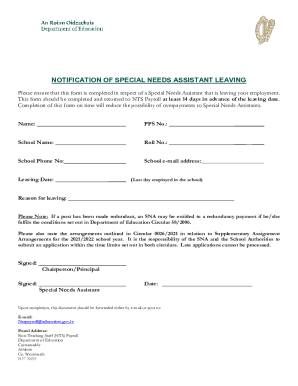 Fillable Online SPECIAL NEEDS ASSISTANT APPOINTMENT FORM Fax Email ...