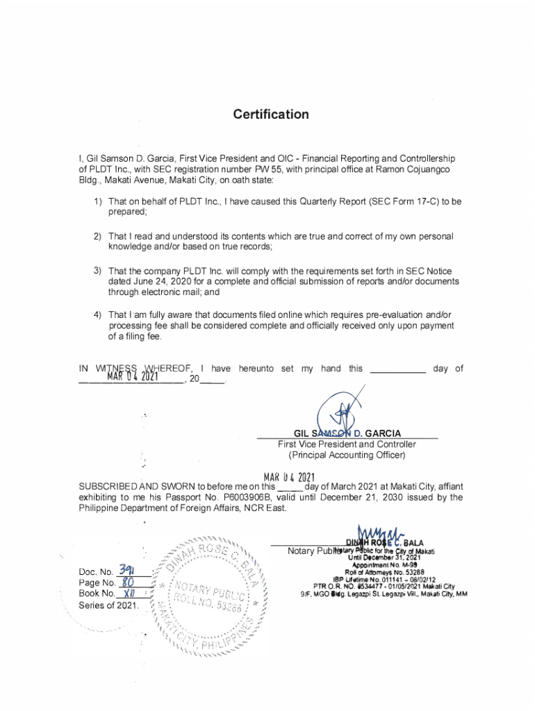 Fillable Online PLDT INC2021 SEC FORM 17A23March2022PDEX.pdf Fax Email ...
