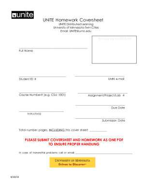 Fillable Online UNITE Homework Cover Sheet Fax Email Print - pdfFiller