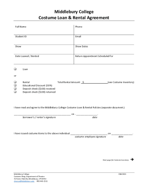 Fillable Online Costume Loan Agreement Fax Email Print - pdfFiller