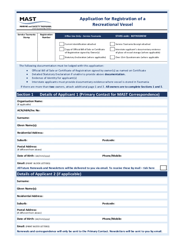 Fillable Online mast tas gov Vehicle registration and licensing ...