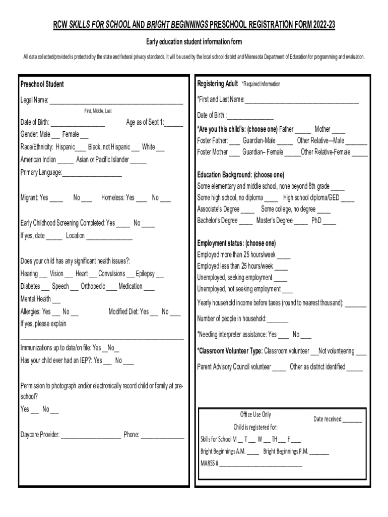 Fillable Online Early Childhood Application Form Fax Email Print ...