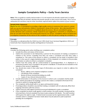 Fillable Online Sample Complaints PolicyEarly Years Service Fax Email ...