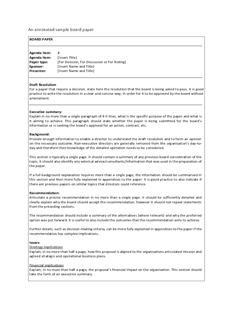 Fillable Online Sample Board Paper Format - NSW/ACT Synod Fax Email ...