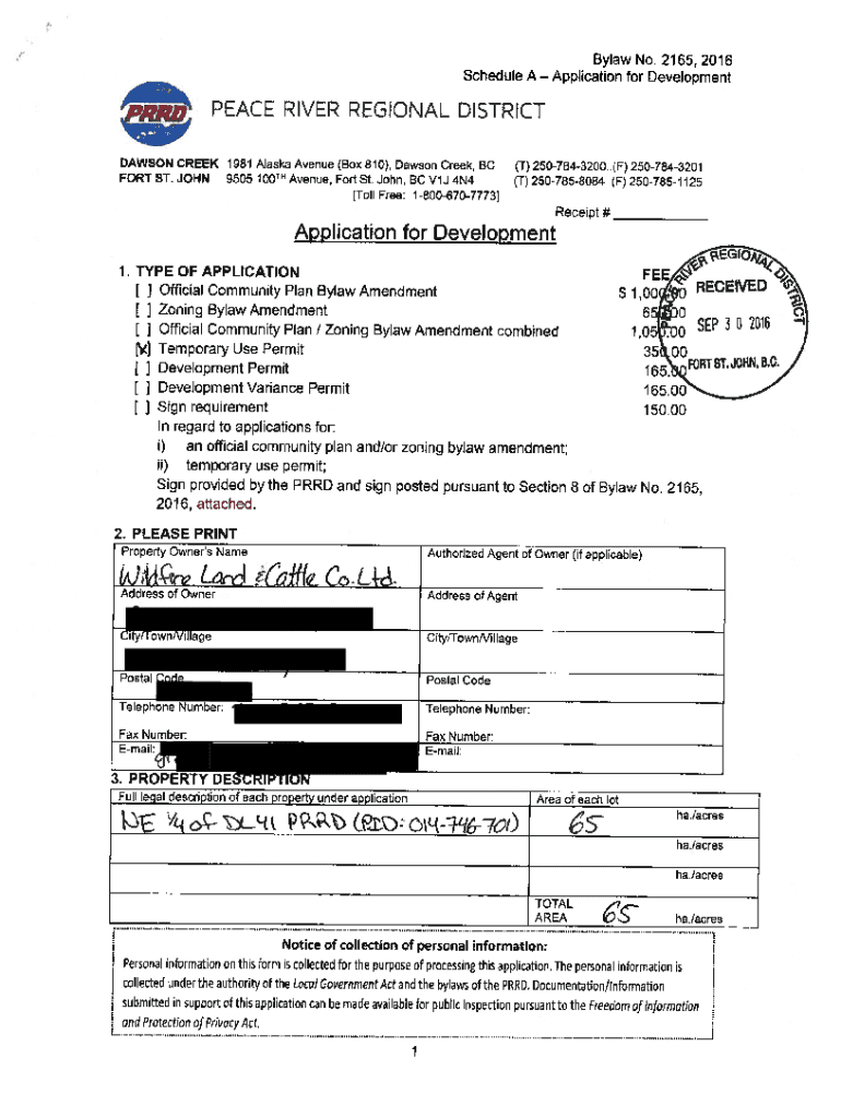 Fillable Online prrd bc Application for Development - Peace River ...