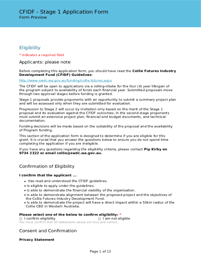 Fillable Online CFIDF - Stage 1 Application Form Fax Email Print ...