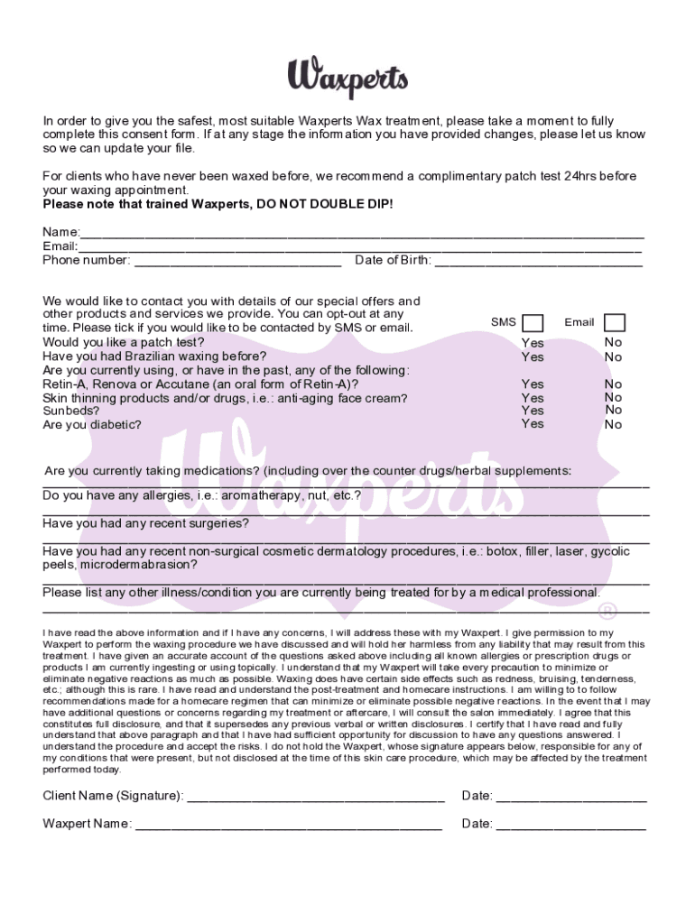 Fillable Online Waxing Consent Form Template Fax Email Print - pdfFiller
