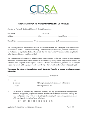 Fillable Online APPLICATION FOR FEE WAIVER AND STATEMENT OF ... Fax ...