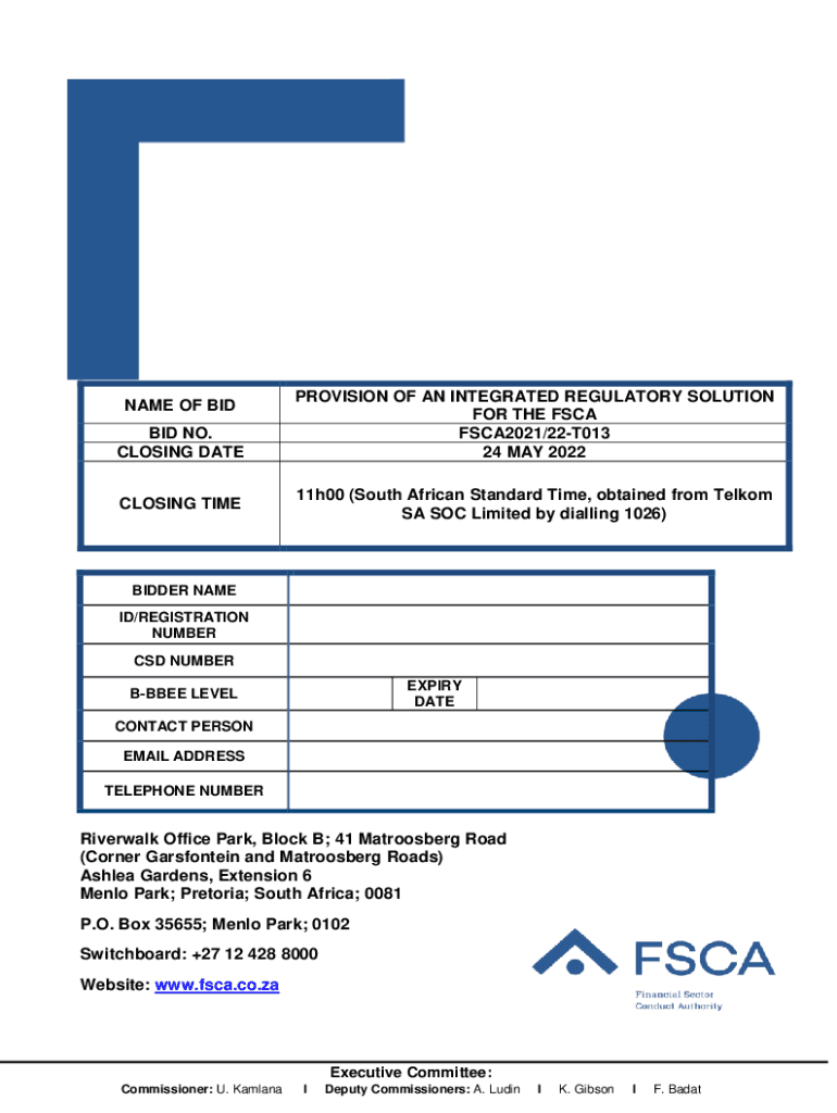 Fillable Online RFQ TEMPLATE - FSCA Fax Email Print - pdfFiller