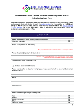 Fillable Online Application Form - Irish Research Council Fax Email ...
