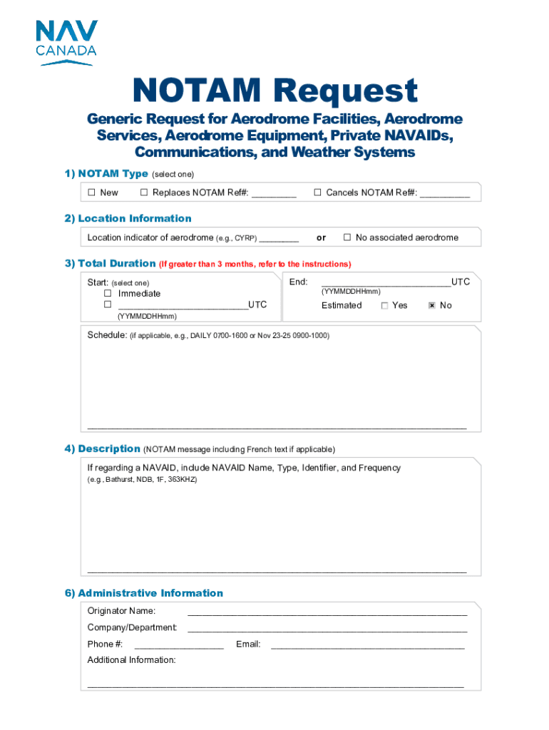 Fillable Online NOTAM Form - With Instructions - Aerodrome and Private ...