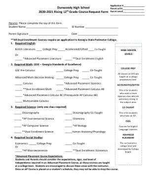 Fillable Online 2020-21 Course Request Forms... - Dunwoody High School ...