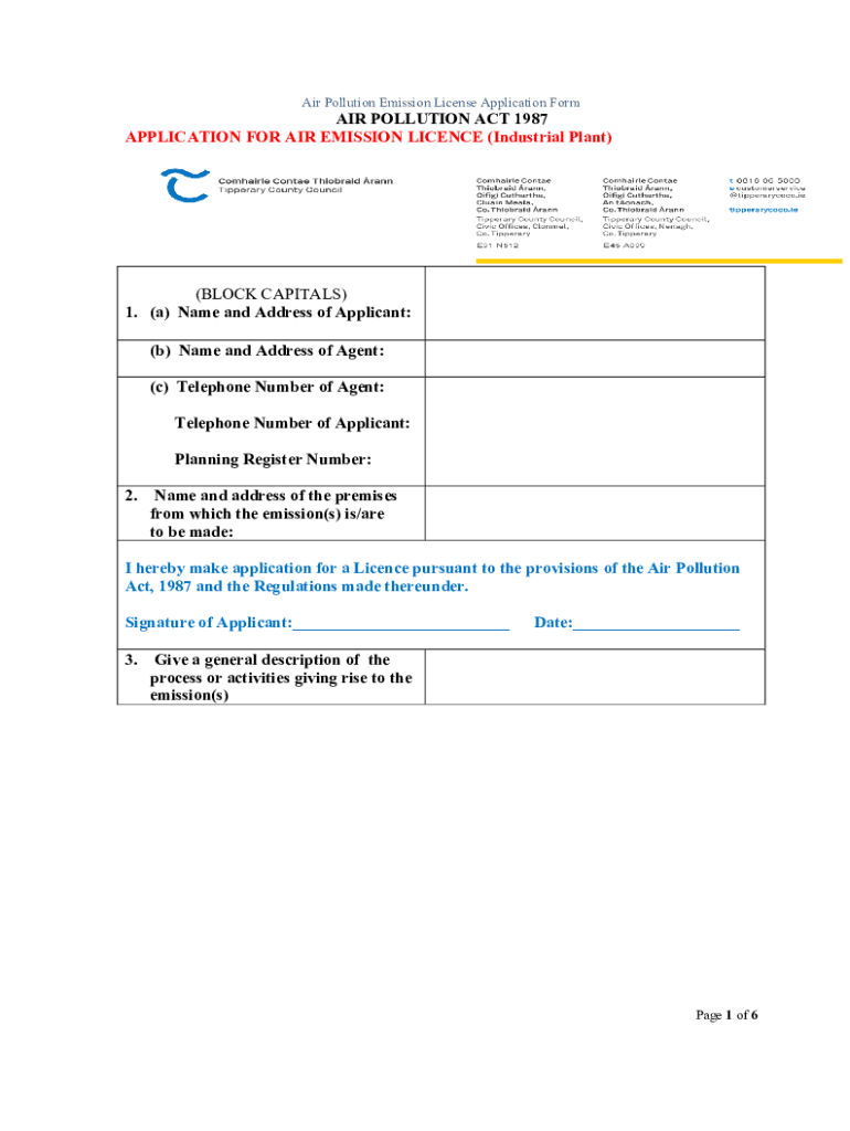 Fillable Online FRM 0104 01 Air Pollution Emission License Application ...