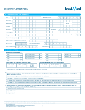 Fillable Online ESKOM APPLICATION FORM (WINDOW PERIOD) - Bestmed Fax ...