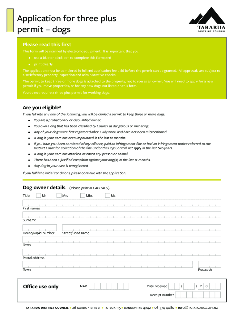 Fillable Online Application to Keep Three or More Dogs. Use this form ...