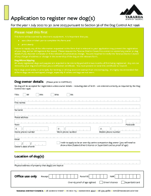 Fillable Online Application to Register New Dog(s). Fill out this form ...