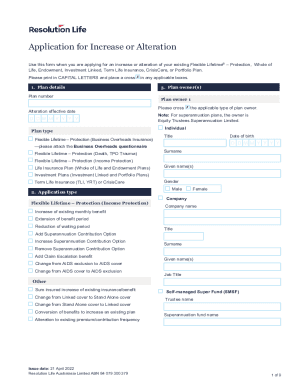Fillable Online Application for Increase or Alteration - Resolution ...
