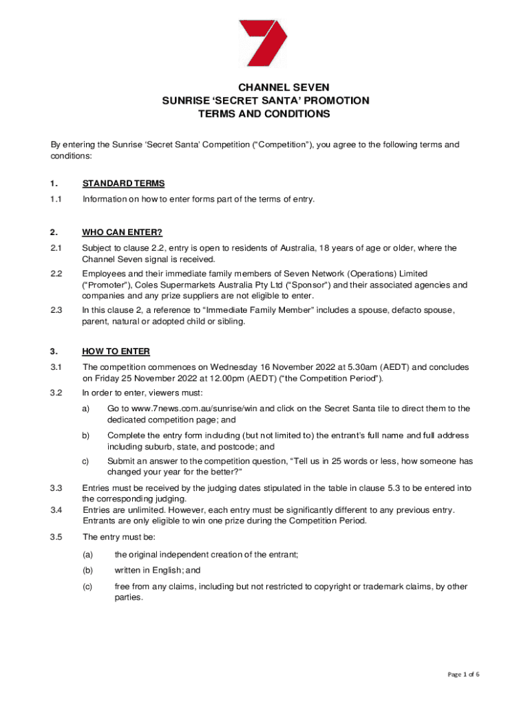 Fillable Online Channel 7 Sunrise Secret Santa Competition - Offers ...