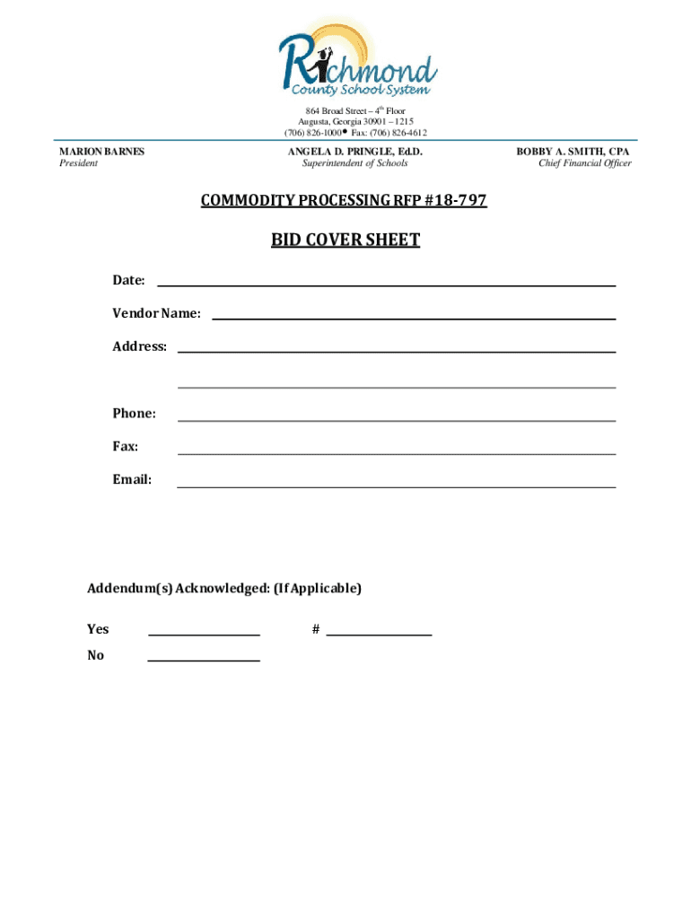 Fillable Online BID COVER SHEET - Richmond County School System Fax ...