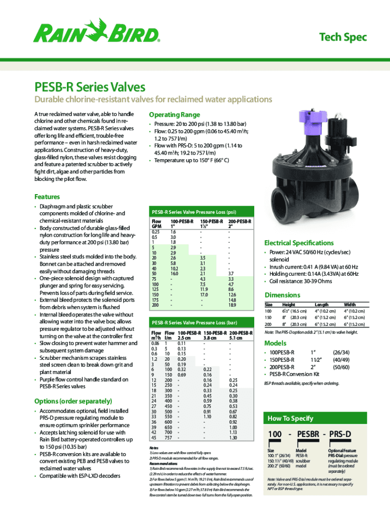 Fillable Online PESBR Series Valve with Scrubber and Reclaimed Water ...