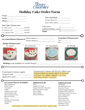 Fillable Online Holiday Cake Order Form Fax Email Print - pdfFiller