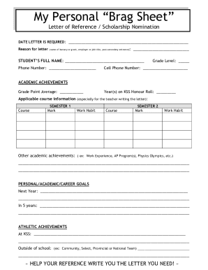 Fillable Online My Personal Brag Sheet - Kelowna Secondary School Fax ...
