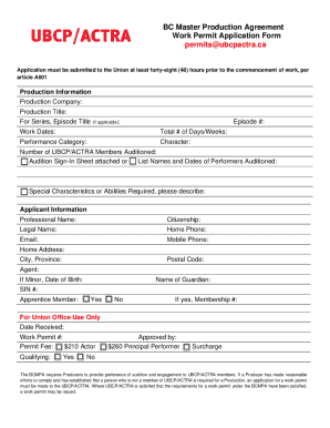 Fillable Online BC Master Production Agreement Work Permit Application ...