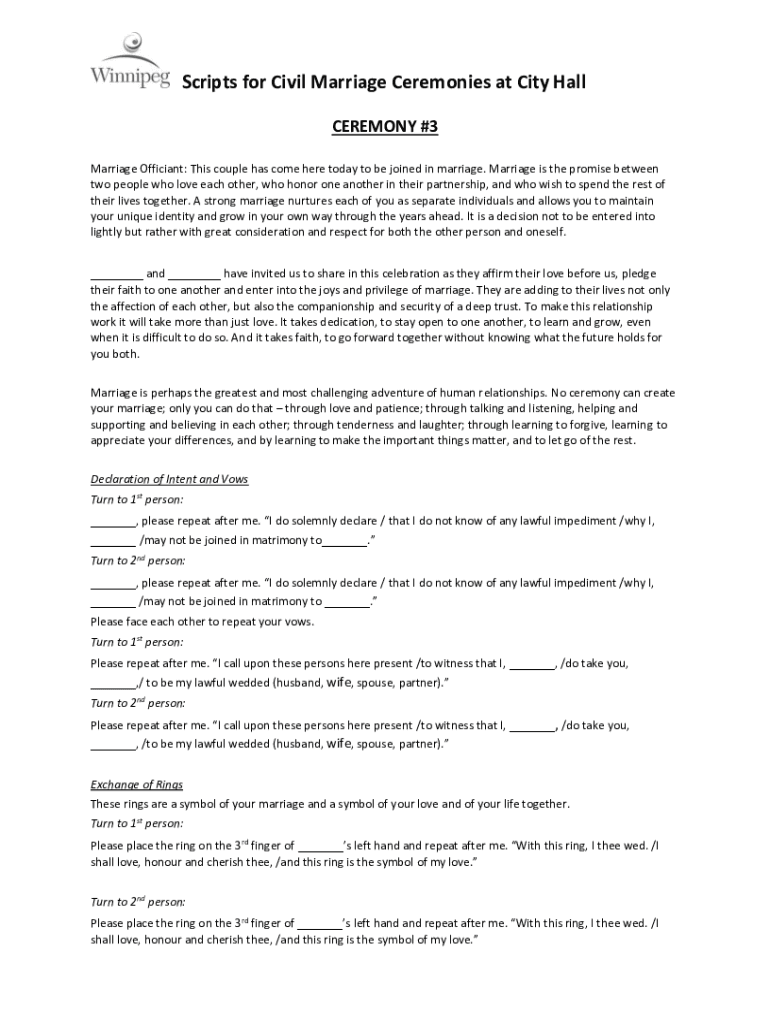 Fillable Online Scripts for Civil Marriage Ceremonies at ... - City of ...