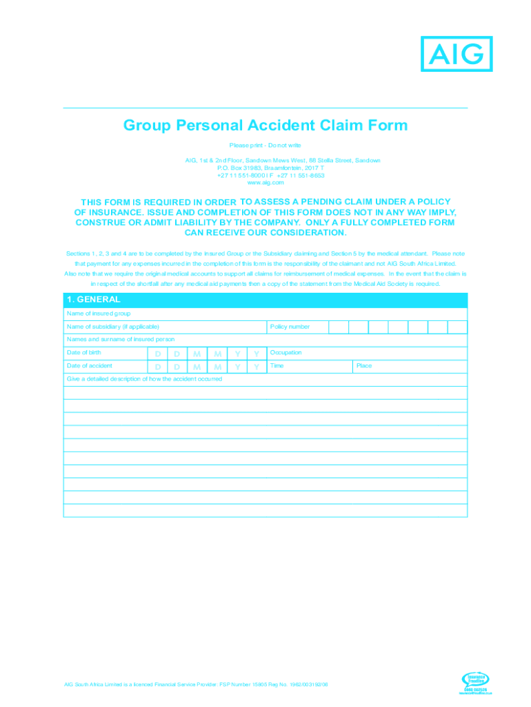 Fillable Online insuredoc co AIG-Personal-Accident-claim-form.pdf - AIS ...