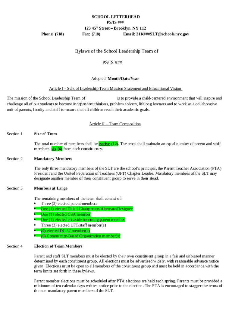 Bylaws of the School Leadership Team of PS9 Sarah Smith ... Doc ...