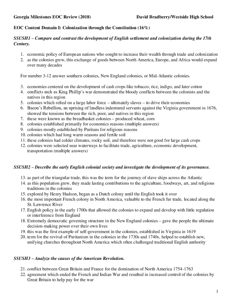 Fillable Online Georgia Milestones American Literature and Composition ...