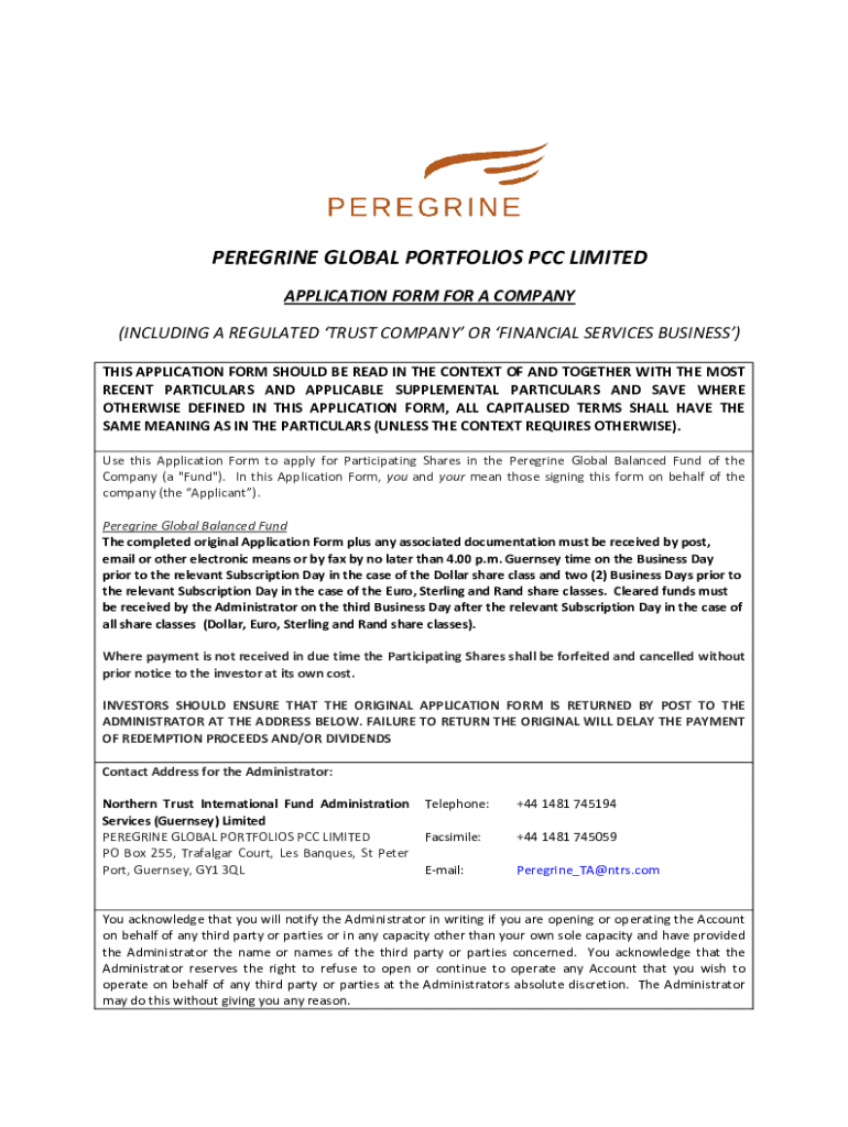 Fillable Online 2020-12 Peregrine Global Portfolios PCC Ltd - App Form (Corporate) FINAL.doc Fax ...