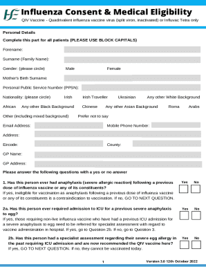 Fillable Online Flu Shot (Influenza) Vaccine Consent Form - eForms Fax ...