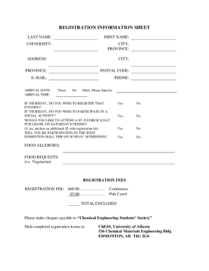 Fillable Online REGISTRATION INFORMATION SHEET - University of Alberta ...