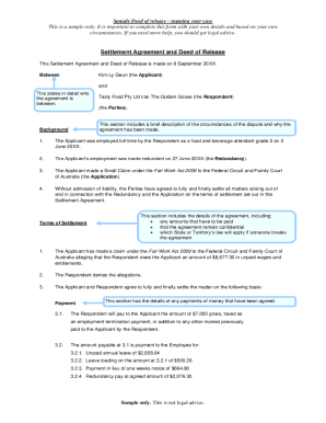 Fillable Online Sample deed of release - stopping your case - LawAccess ...