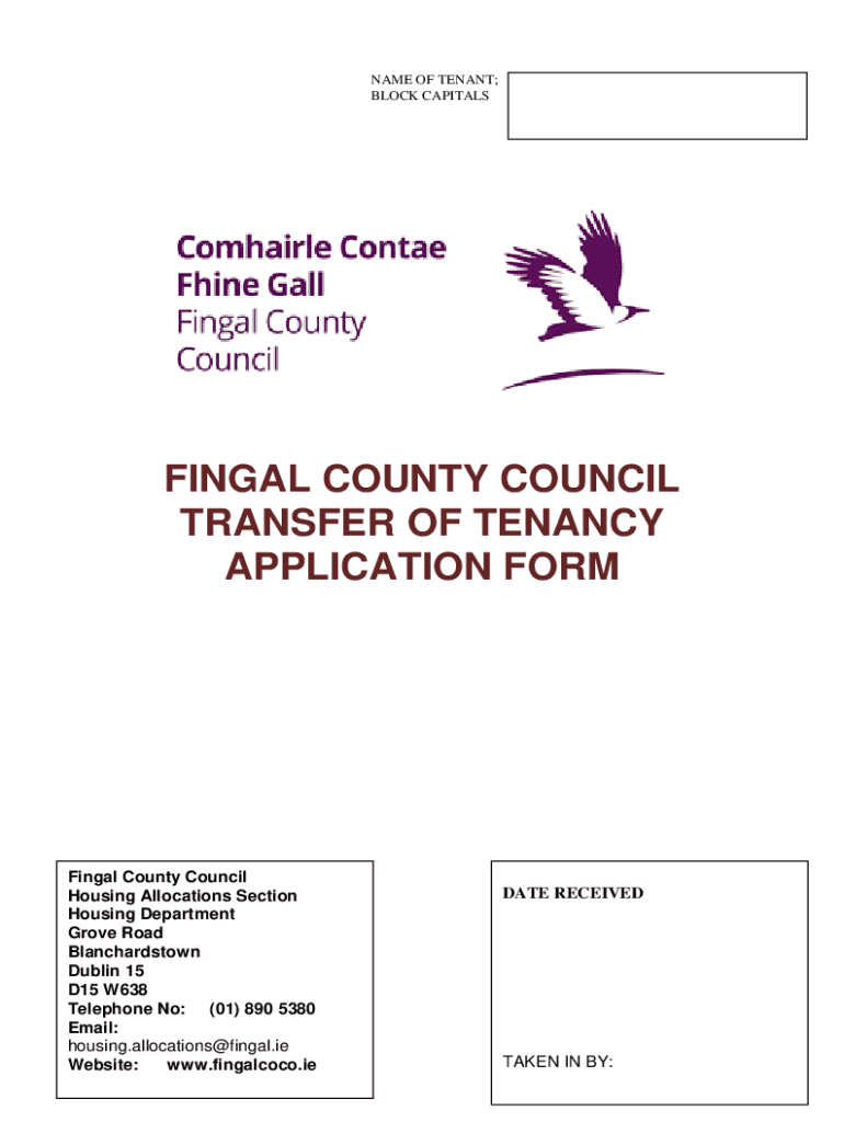 Fillable Online Transfer of Tenancy Application Form - Fingal County ...