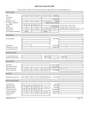 Fillable Online EMPLOYEE TAKE-ON FORM Fax Email Print - pdfFiller