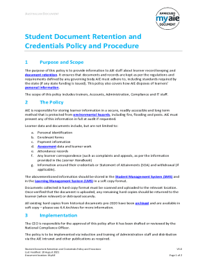 Fillable Online aie edu Student Document Retention and Credentials ...