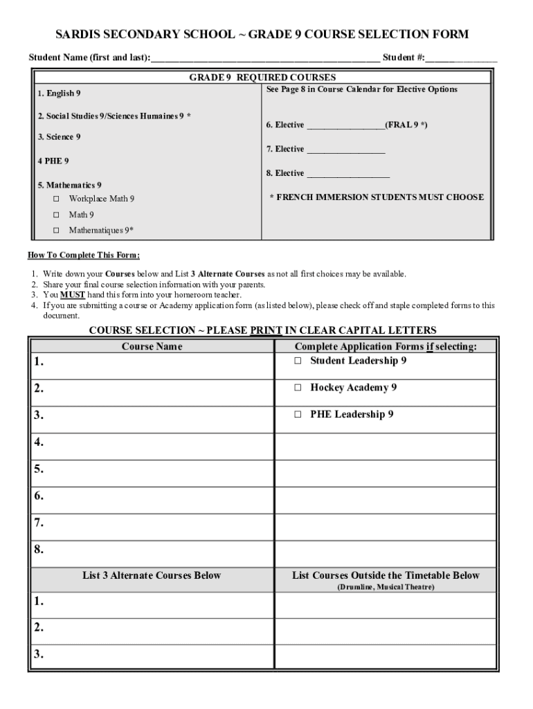 Fillable Online sss sd33 bc How to fill out the High School Course Selection Form for ... Fax ...
